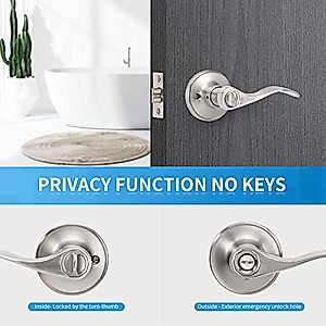 Contractor Pack of 4, Brushed Nickel Door Knobs Levers Privacy Interior Door Handles Bedroom Bathroom(Locked Inside with Turn-Thumb), ANSI Grade 3 for Office/Home Use