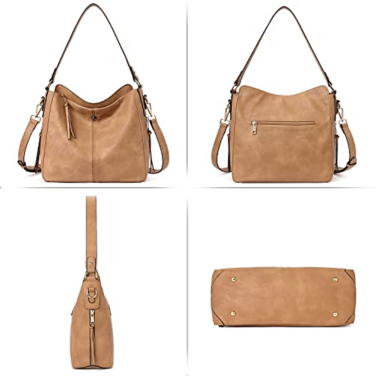 CLUCI Hobo Purses Handbags for Women Vegan Leather Tote Fashion Crossbody Large Shoulder Bag Two-tone Camel