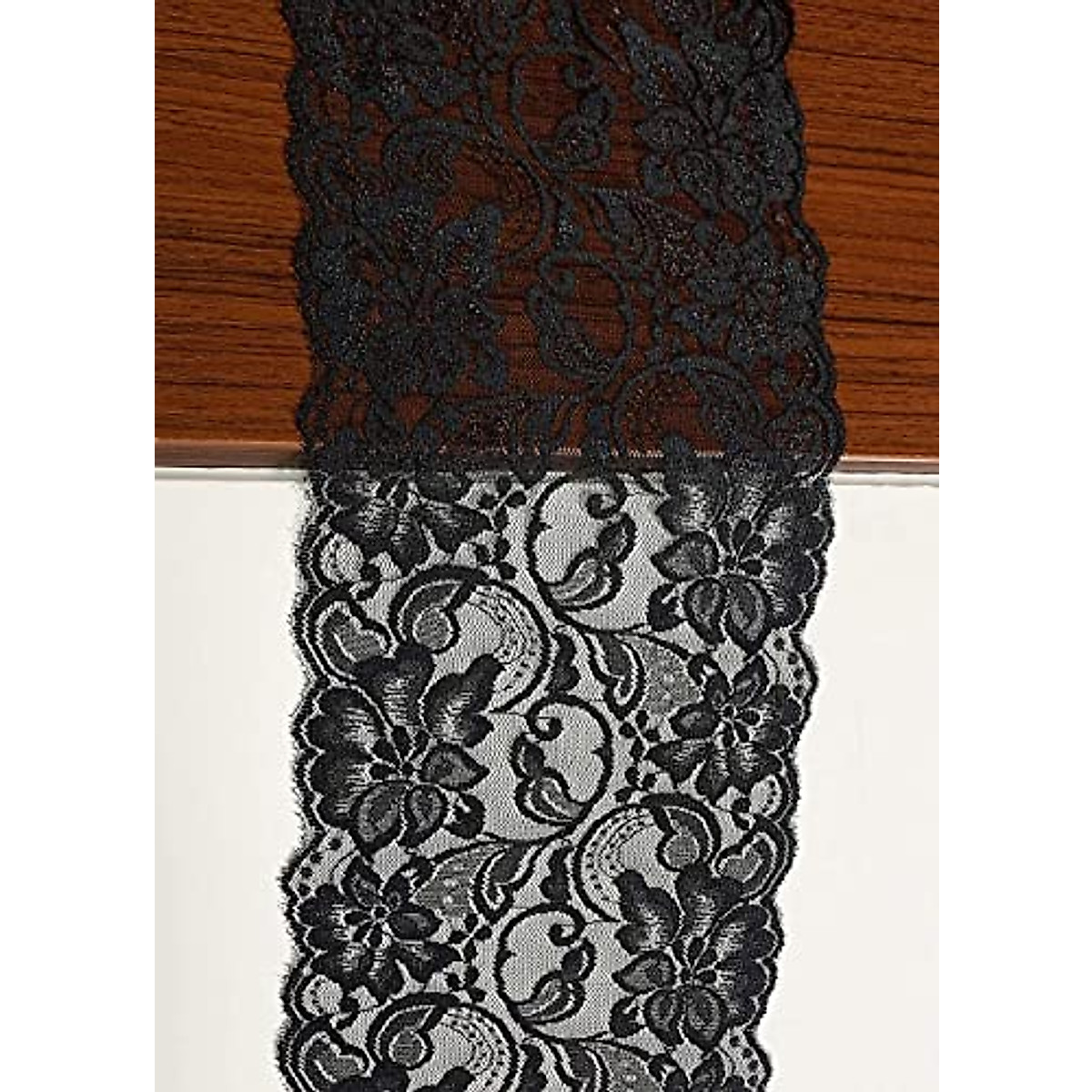6" Black Lace Tulle Fabric Ribbon | Stretchy Material | Perfect for DIY Decoration and Craft