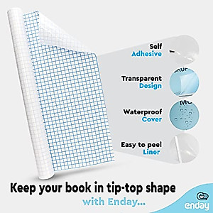 Contact Paper Clear, 17.5” x 5-Feet, Transparent Self Adhesive Book and Textbook Covers for Paperbacks and Hard Covers, Plastic Protective Covering Contact Paper Roll, Acid Free – by Enday