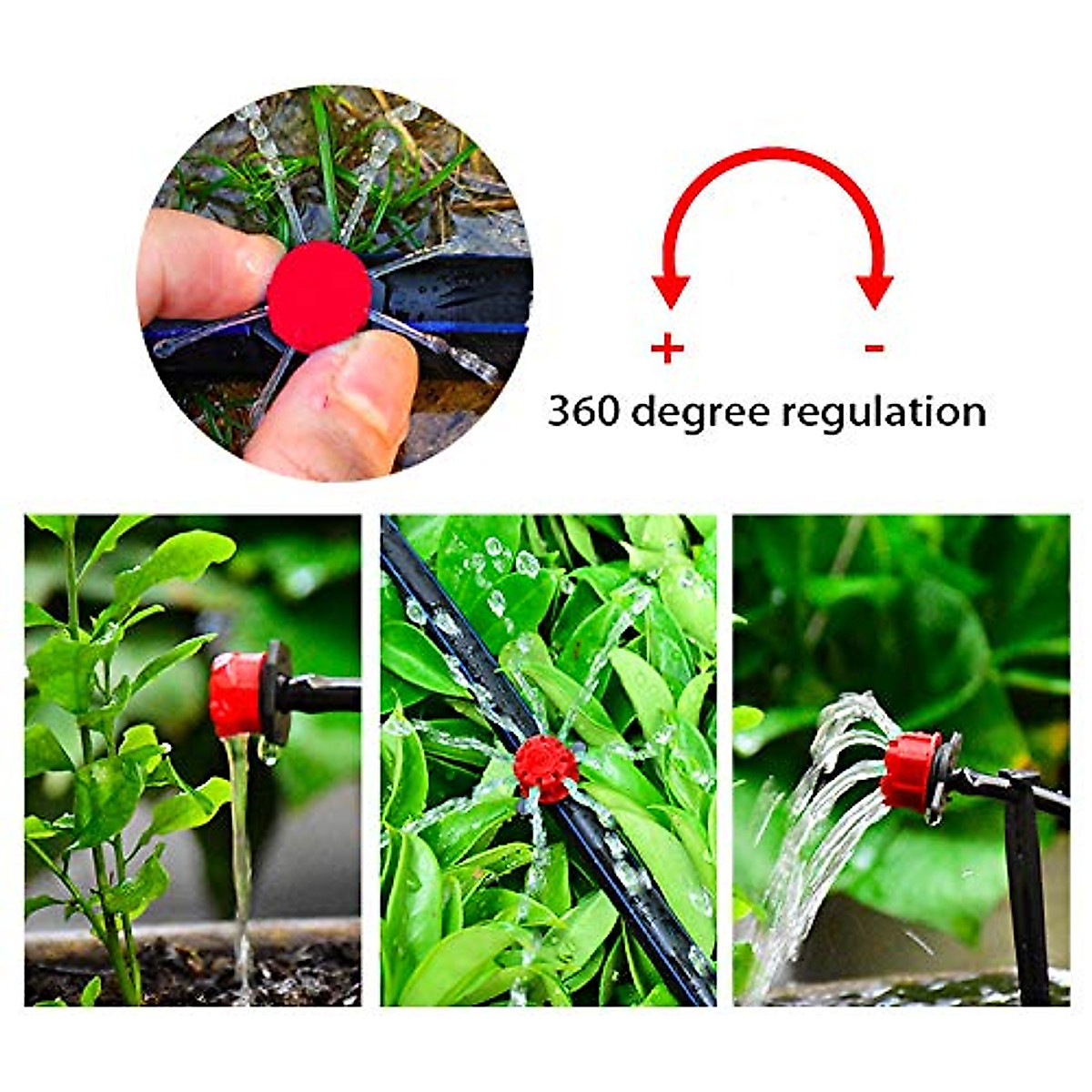 Lainrrew 100 Pcs 1/4Inch Micro Irrigation Drippers, 360 Degree Adjustable Irrigation Drippers Sprinklers Emitter Dripper for Drip Irrigation System Gardens Lawn (Red)
