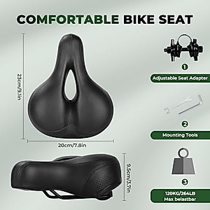 TONBUX Memory Foam Bike Seat Cushion for Men & Women - Waterproof Bicycle Saddle with Comfortable Faux Leather Cover, Universal Fit for Road, Hybrid, Commuter Bikes