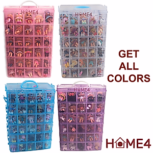HOME4 No BPA 60 Adjustable Compartments 6 Layers Stackable Storage Container Organizer Carrying Display Case, Compatible with Small Toys Lol, Shopkins, Omg (Dolls Not Included) (Purple)