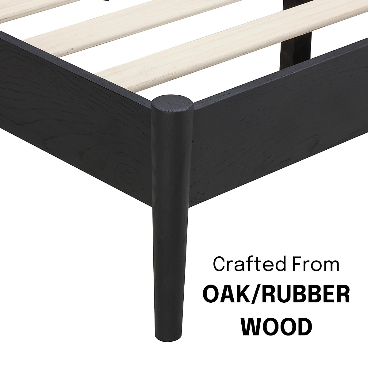 NTC Inno Wooden Bed Frame with Headboard, Solid Oak and Rubber Wood Foundation with Silent Slats and Wood Central Supports, 1000 Lb Capacity, Effortless Assembly, Queen - Burnt Black