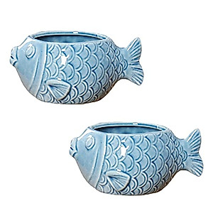 Yardwe Lovely Succulent Statue Sky Office Holder Desktop Planting Hole Home with Garden Bonsai Plants Ceramic Pots Pen Container Mini Cute Fish Flowerpot Table Indoor Herb for Shape