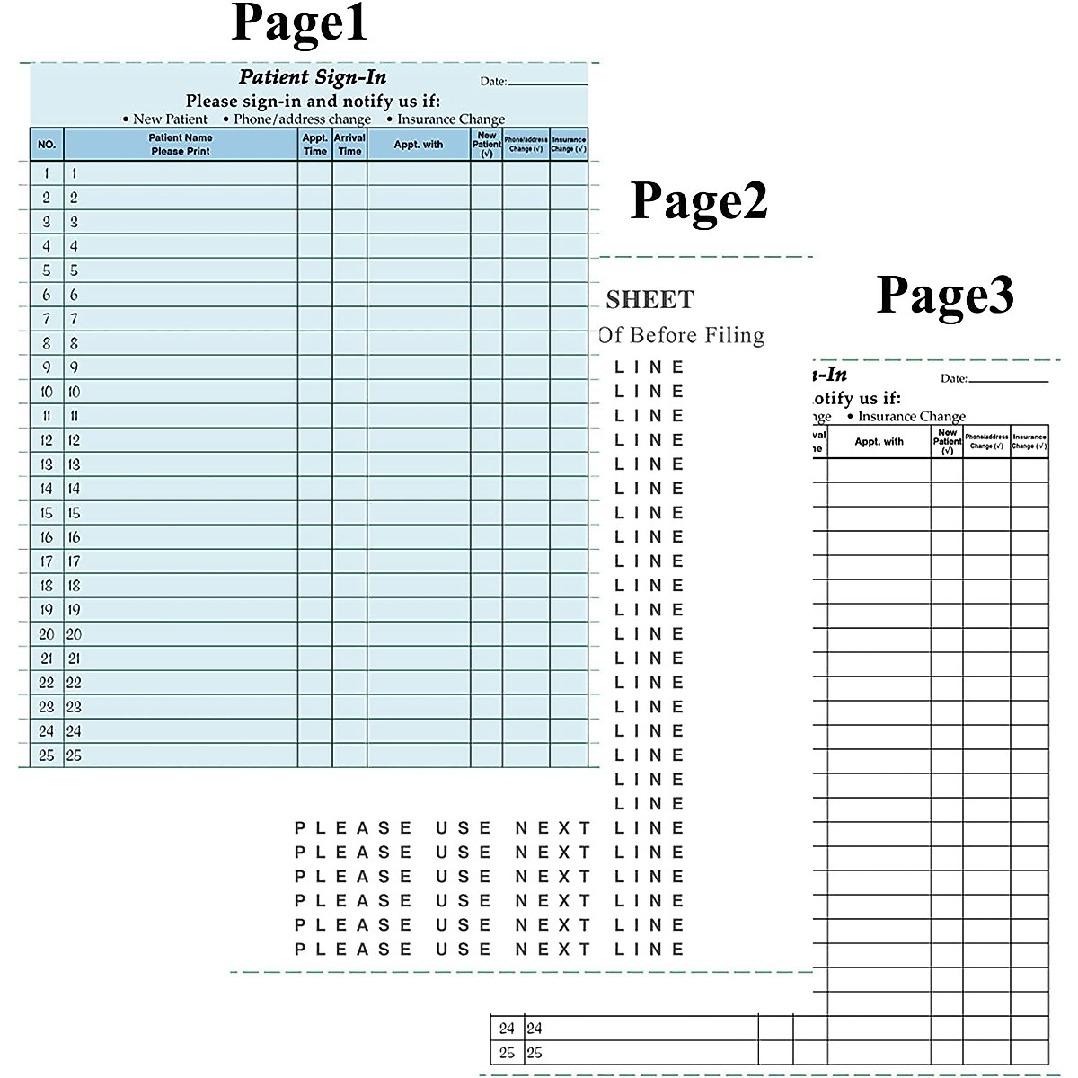 NCR Carbonless 3 Part Patient Sign in Sheets HIPAA Approved and Compliant for Confidentiality in All Medical Offices