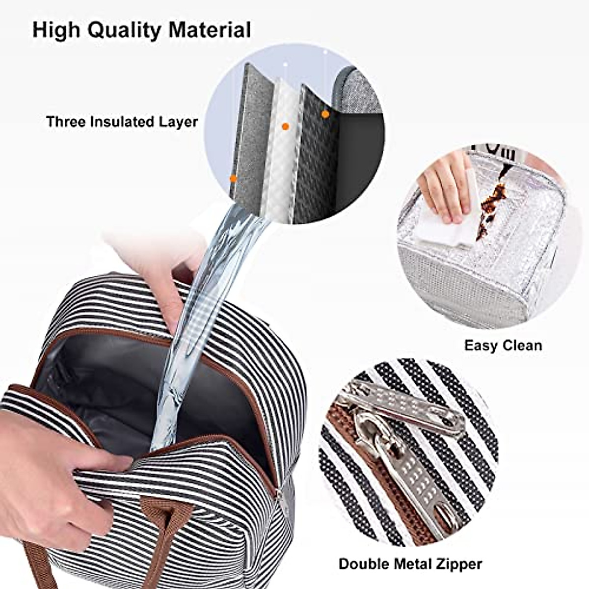 Eneteck Insulated Lunch Bag for Women, Reusable Lunch box for Adults, Insulated lunchbox Men Women, Lunch Tote Bags for Work, Picnic, Camping or Travel(Strip)