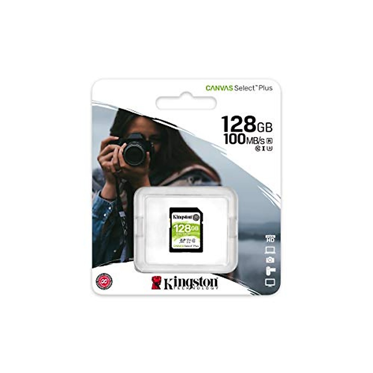 Kingston 128GB SDXC Canvas Select Plus 100MB/s Read Class 10 UHS-I U1 V30 Memory Card (SDS2/128GB)