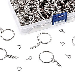 Swpeet 450Pcs 1" 25mm Sliver Key Chain Rings Kit, Including 150Pcs Keychain Rings with Chain and 150Pcs Jump Ring with 150Pcs Screw Eye Pins Bulk for Jewelry Findings Making (Sliver)