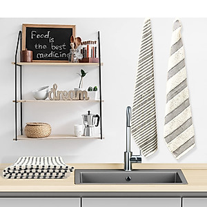 Oversized White Dark Gray Kitchen Towels: 100% Cotton Soft Absorbent Assortment Ribbed Terry Loop, Set of 3 Multipurpose for Everyday Use (Charcoal)