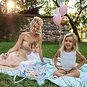 WERNNSAI Dinosaur Diaper Caddy - Collapsible Nursery Organizer for Boy Infant Baby Shower Gifts Large Blue Storage Basket for Changing Table Car Travel Living Room Newborn Essentials Must Have Dots