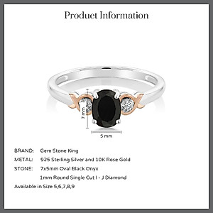 Gem Stone King 925 Sterling Silver and 10K Rose Gold 7X5MM Oval Gemstone Birthstone and Diamond Accent Engagement Ring | Wedding Anniversary Promise Ring For Women | Available In Size 5-9
