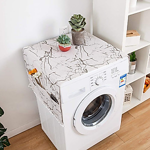 AKOAK 1 Pack 55 x 130cm /22 "x 51" Geometric Washing Machine Refrigerator Dust Cover, Multi-Purpose Household Cotton Linen Dust Microwave Cover, with Storage Pouch (Marble)
