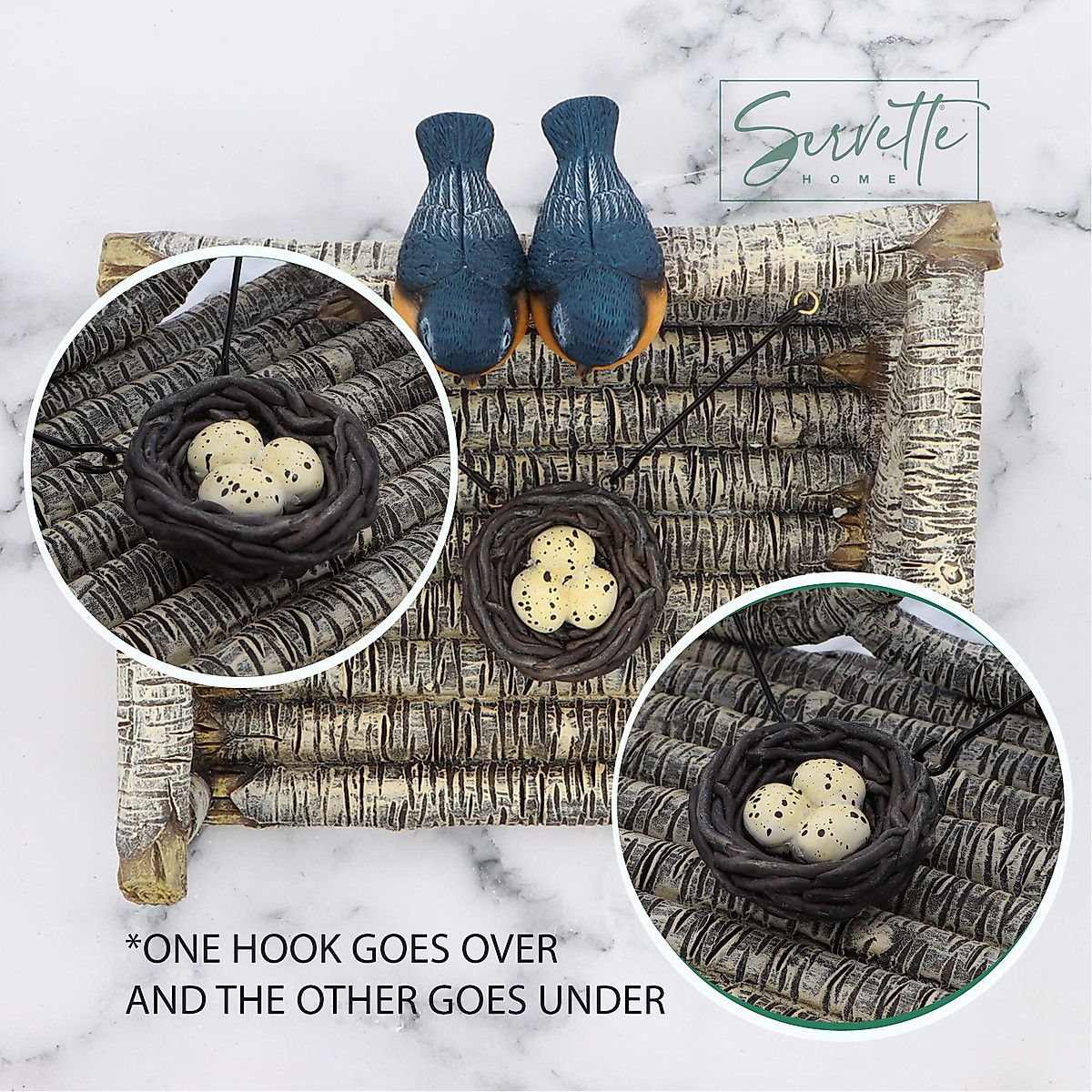 Rustic Polyresin Weighted Flat Napkin Holder - Birch Branches With Birds' Nest