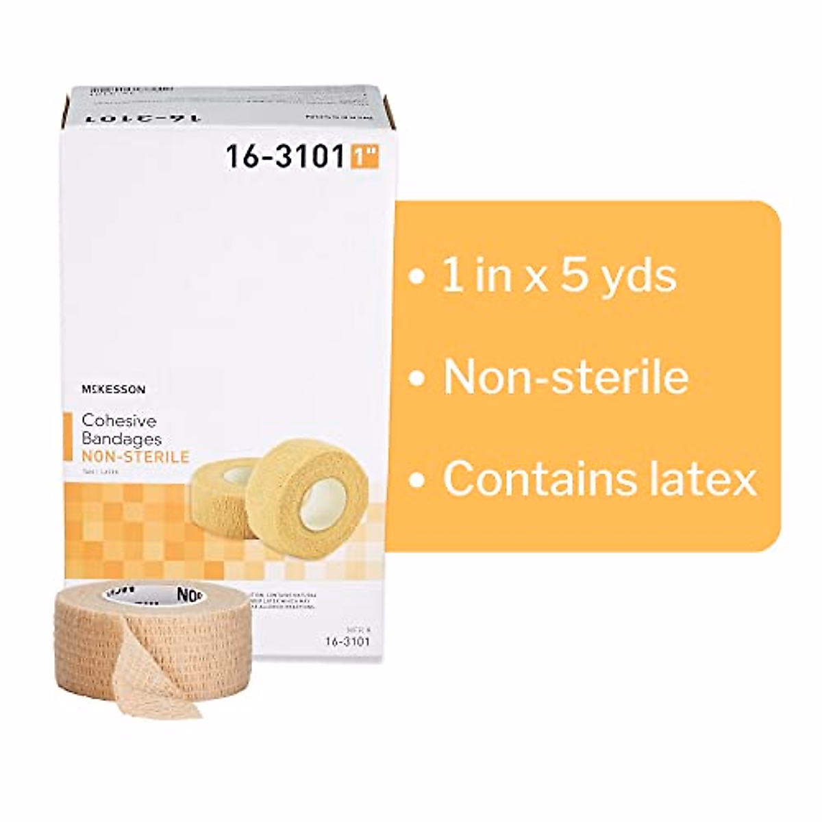 McKesson Non-Sterile Elastic Cohesive Bandage, Tan, 1 in x 5 yds, 1 Count, 30 Packs, 30 Total