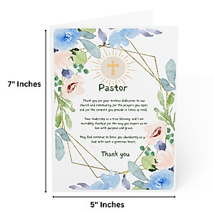 J&J'S TOYSCAPE Card for Pastor Appreciation, Christian Gratitude Card for Church, Thank You Card for Pastor, Minister, Priest, 7x5 Inch Card with Envelope (Flowers)