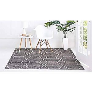 Unique Loom Trellis Frieze Collection Area Rug - Geometric (5' Square, Dark Gray/ Ivory)