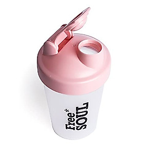 Free Soul Protein Shaker Bottle Pink with Mixball | Mini | BPA Free | Water Bottle for Protein Shakes | Easy to Grip & Temperature Safe (16oz)