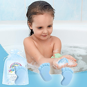 SytuHete 50 Sets Baby Shower Favors Refreshing Foot Soap Perfect Baby Shower Favors for Guests, Gifts, and Prizes with Organza Bags Thanks Cards (Blue)