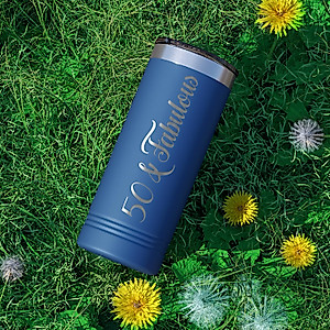 50 & Fabulous 22 oz Skinny Tumbler 50th Birthday Gifts For Women on Blue Decorations Funny Present Vacuum Insulated Cup