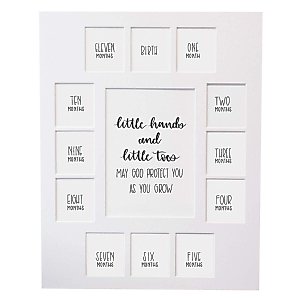 Baby‚Äôs First Year Picture Mat ‚Äì Little Hands and Little Toes Photo Collage ‚Äì No Frame - 13 Baby Picture Slots ‚Äì Newborn Birth to One Year Birthday ‚Äì Watch Your Baby Grow (White Mat)