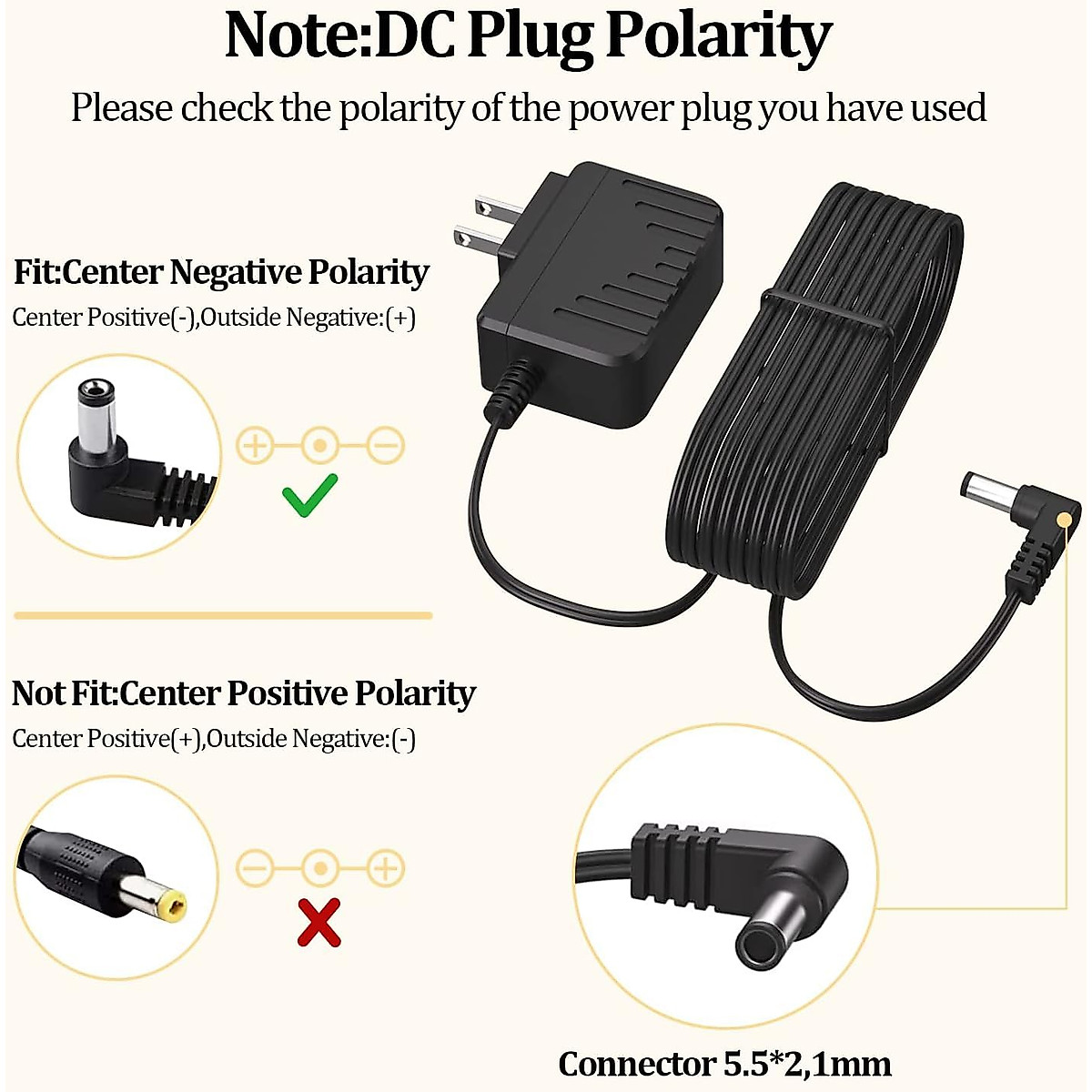 9V 850mA Adapter for Guitar Pedals Power Supply, Power Cord for BOSS Effects Pedal Roland Musical Instruments Distortion Casio Keyboard Charger, PSA-120S Center Negative Charging Cable Cord
