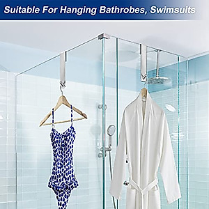 BSKSSK Shower Door Hooks, 7.5 Inches Over The Door Towel Hooks Hanger Extended for Bathroom Frameless Glass Door, Robe Sponge Bath Hook Stainless Steel Silver 2 Pack