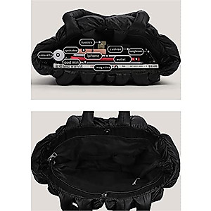 BDSX Large Puffer Tote Bag, Trendy Luxury Chic Quilted Cotton Padded Designer Handbags for women, Winter Soft Puffer Shoulder Bag Nylon Down Pillow Bag Women's Handbags & Shopper Bag (White)