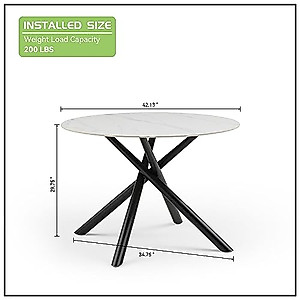 KEVINSPACE 42.13" Round Dining Table, Marble Table White Sintered Stone Tabletop with Solid Carbon Steel Base, Mid Century Modern Dining Table for Kitchen, Dining Room, Office, Reception Room Moon