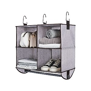 StorageWorks Hanging Closet Organizer with Garment Rod, 4 Section Closet Hanging Shelves, Fabric, Mixing Brown and Gray, 24 ½”W x 12 ¼”D x 28”H