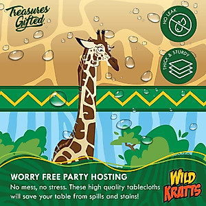 Treasures Gifted Officially Licensed Wild Kratts Birthday Party Supplies - Pack of 2 - Wild Kratts Tablecloth 54 x 108 Inches - Wild Kratts Party Decorations for Tabletop - Happy Birthday Tablecloth
