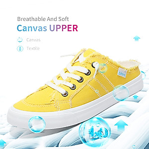 Obtaom Women Canvas Mules Memory Foam Clipper Fashion Sneakers Comfortable Slip-On Mule Backless Holiday Shoes（Lemon Yellow，US6）