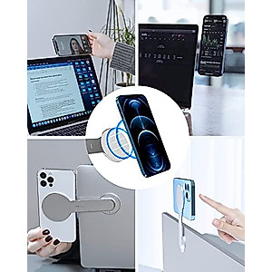 MiLi Magnetic Laptop Phone Holder, Adjustable Monitor Side Mount Phone Holder, Screen Extension Bracket for iMac/MacBook, Compatible with MagSafe for iPhone 12/13/14 Max/Pro/Mini (Silver)