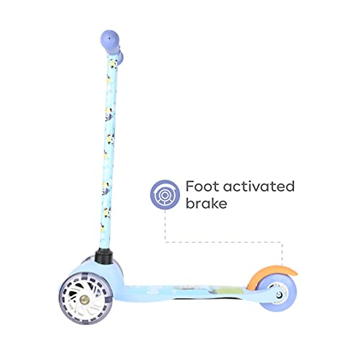 Bluey Self Balancing Kick Scooter with Light Up Wheels, Extra Wide Deck, 3 Wheel Platform, Foot Activated Brake, 75 lbs Limit, Kids & Toddlers Girls or Boys, for Ages 3 and Up