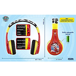 eKids Paw Patrol Kids Bluetooth Headphones, Wireless Headphones with Microphone Includes Aux Cord, Volume Reduced Kids Foldable Headphones for School, Home, or Travel