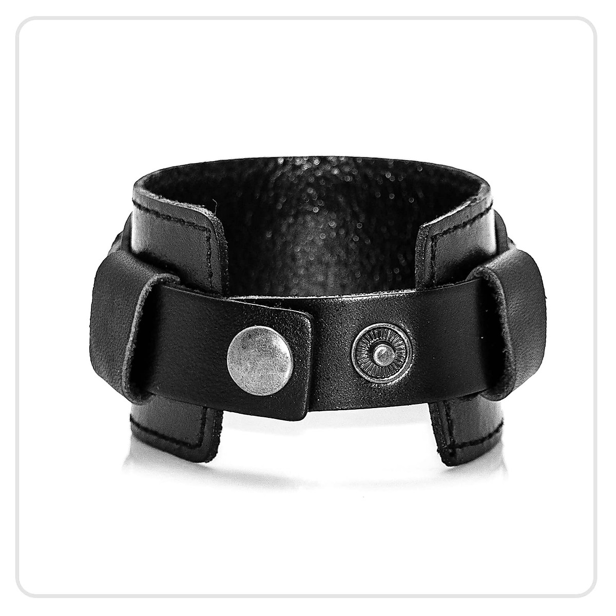 Nsitbbuery Hip Hop Snap Wristband Wide Leather Cuff Bracelet,7.5" Small Wrist(Black)