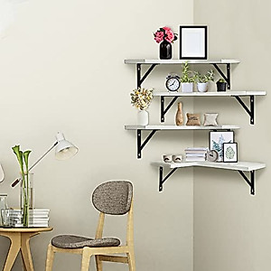 Asvor Clark Corner Floating Shelves White, Floating Corner Shelf Wall Mounted Set of 4, Floating Wall Shelves for Bedroom, Living Room, Bathroom, Kitchen, Office