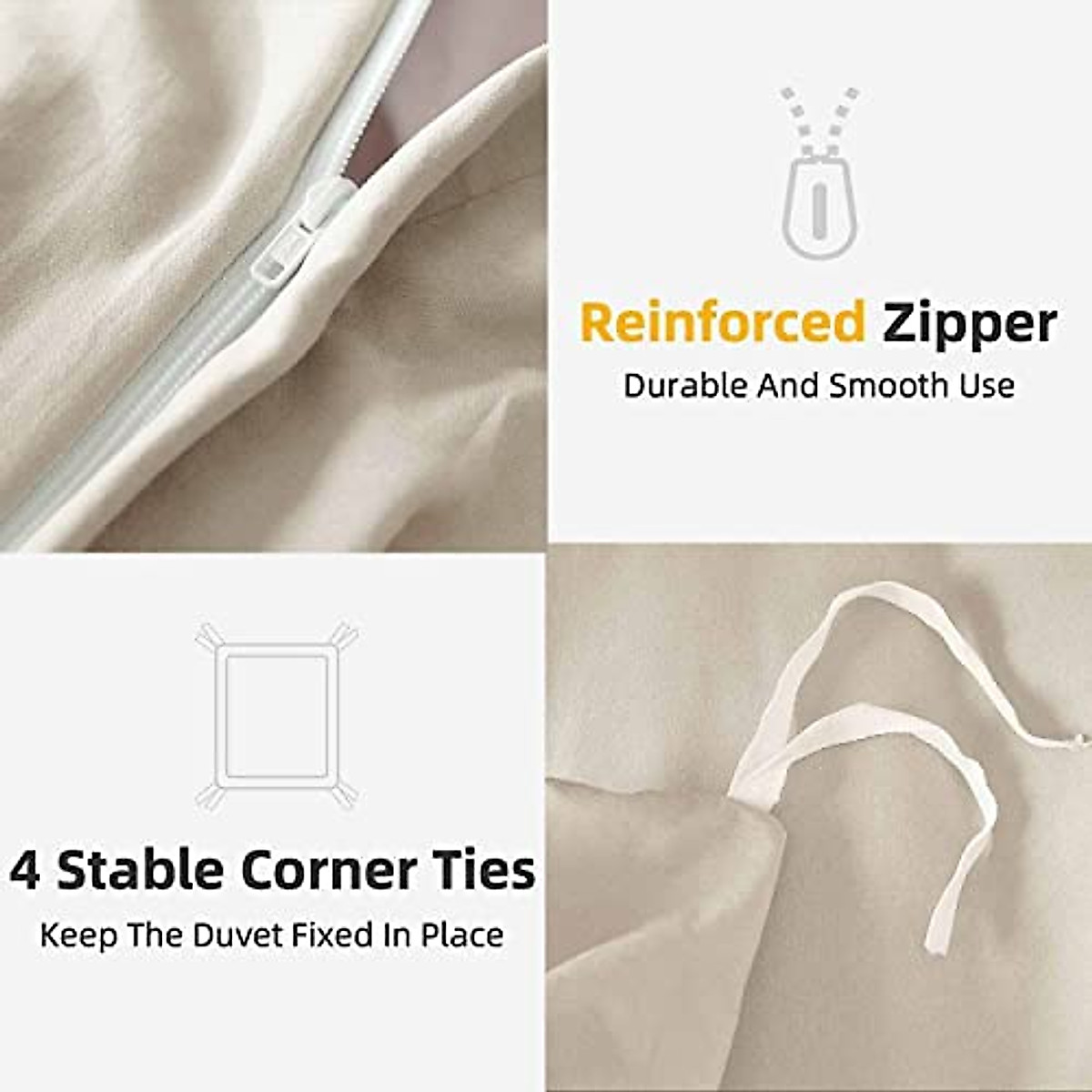 ETDIFFE Beige Duvet Cover Queen Size, Soft Boho Bedding Comforter Cover Set 3 Pieces with Zipper Closure, 1 Farmhouse Lightweight Microfiber Duvet Cover 90x90 inches and 2 Pillow Shams for Women Men