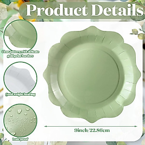 Mifoci 100 Pcs Sage Green Paper Plates Green Scalloped Edge Paper Plates 9 inches Disposable Serving Tray Sage Green Dessert Platters for Wedding Birthday Party Baby Shower Bridal Supply