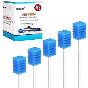 300 Pcs Oral Swabs-Unflavored & Sterile Disposable Dental Swabsticks for Mouth Cleaning- Individually Wrapped (Dental Blue)
