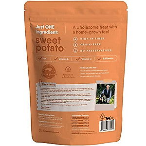 Davie's Sweet Potato Dog Treats, Made in The USA, High in Fiber, Grain Free, Vegan, No Preservatives, Vegetarian Alternative to Rawhide Chews, Rich in Vitamins, Large 1 lb. Bag