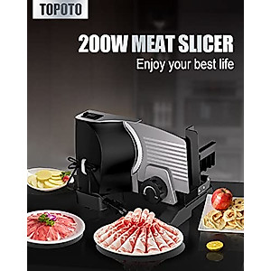 Meat Slicer for Home TOPOTO 200W Electric Deli Food Slicer with 2 7.5" Stainless Steel Blades Child Lock Protection Adjustable Thickness Slicers Machine for Meat Cheese Bread Vegetable Easy to Clean