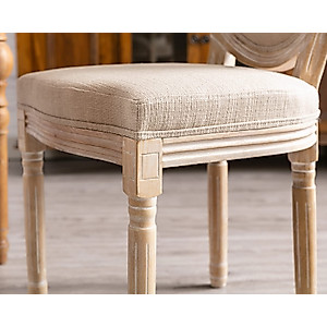 CIMOTA Farmhouse Dining Chairs Set of 4, Upholstered Vintage French Dining Room Chair with Round Back Distressed Wood, Mid Century Side Chairs for Kitchen/Restaurant, Beige/4PCS