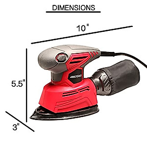 Great Working Tools Detail Palm Sander Hand Sander with Dust Bag & Sandpaper, 1.1 Amp 14,000 OPM, 27 Sanding Pads