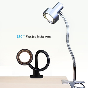 O’Bright LED Clip on Light for Bed Headboard/Desk, Dimmable LED Desk Lamp with Metal Clamp, 5W LED, Flexible Gooseneck, Adjustable Brightness for Eye-Care Reading, Vintage Design (Metal Black)