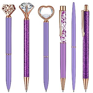 6 Pcs Ballpoint Pen Set Include Crystal Diamond Pen Slim Metal Ballpoint Pens Black Ink Stylus Pen Liquid Sand Pen Retractable Glitter Pen for Office School Gifts Wedding Party Supplies (Purple)