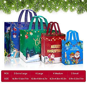 Fayayuan 34 Pack Christmas Gift Bags Assorted Sizes, 22 Styles Reusable Tote Bags Includes 4 Extra Large 17",18 Large 13",8 Medium 10",4 Small 8" Non-Woven Christmas Bags for Xmas Party Supplies