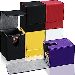 6 Pack Leather Deck Card Boxes 100+ Card Deck Game Box Magnetic Playing Card Deck Card Storage Box for 100 Plus Cards Compatible with MTG TCG (White,Black,Black Red,Red,Yellow,Purple, Vertical)