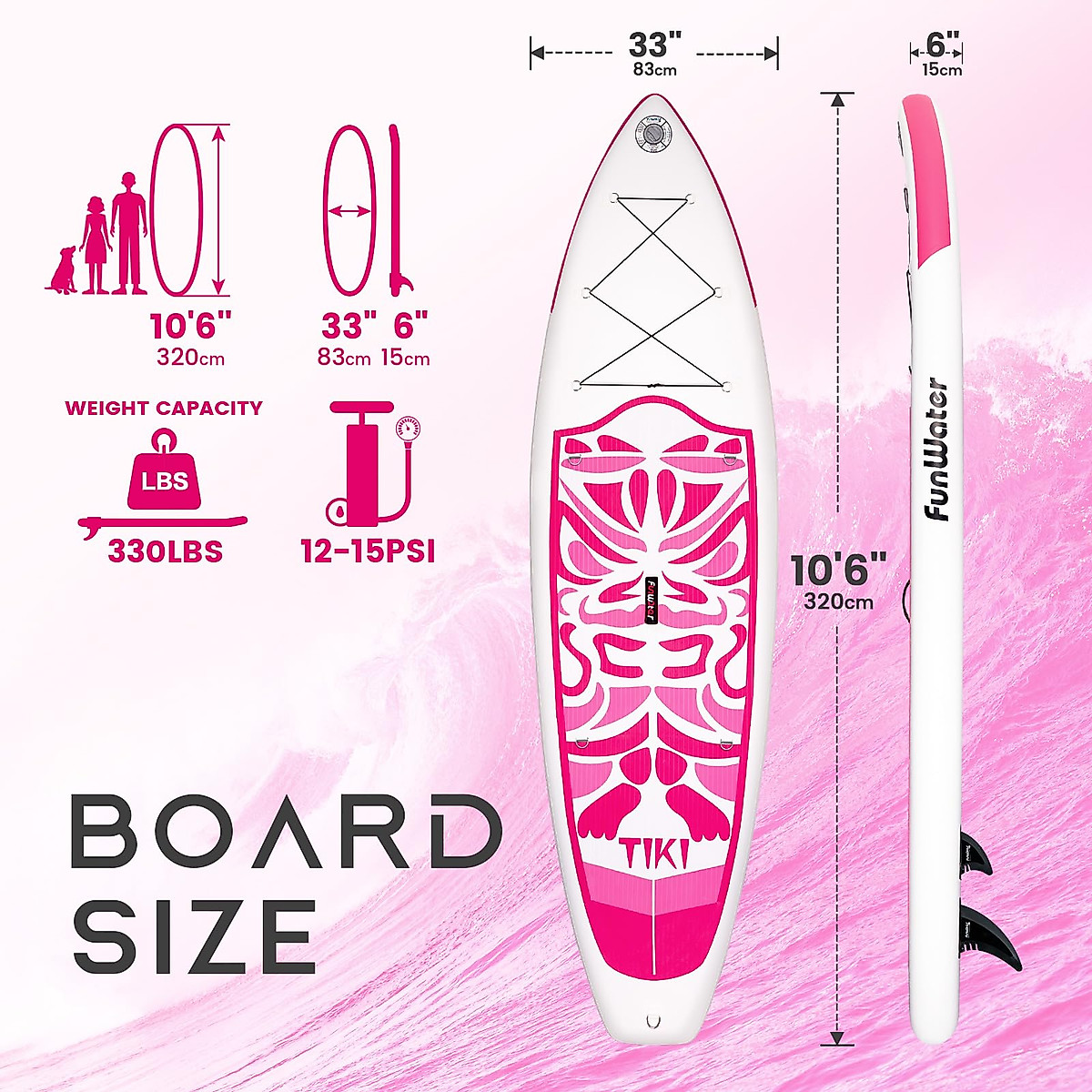 FunWater Inflatable 10'6×33"×6" Ultra-Light SUP for All Skill Levels Everything Included with Stand Up Paddle Board, Adj Paddle, Pump, ISUP Travel Backpack, Leash, Waterproof Bag