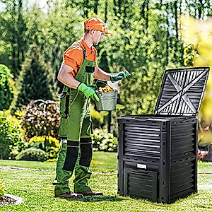 YITAHOME Large Outdoor Compost Bin, 80 Gallon (300L) Composter Box with Snap-on Top Lid and Aeration System, Lightweight Garden Compost Barrel Tumbler, Easy Assembly, BPA Free